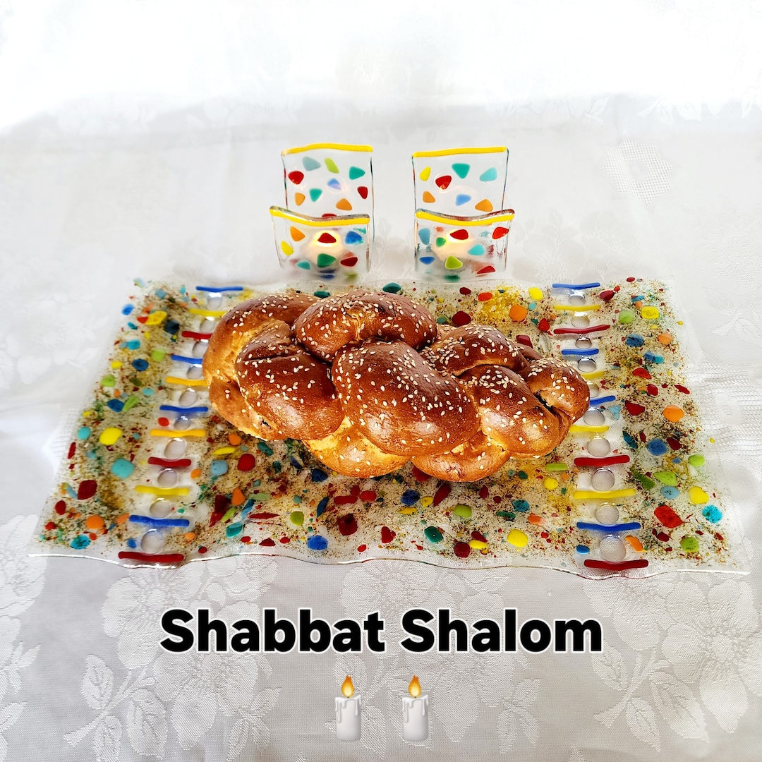 Fused Glass Shabbat Plate, Jewish Wedding Gift, Shabbat Challah Plate ...
