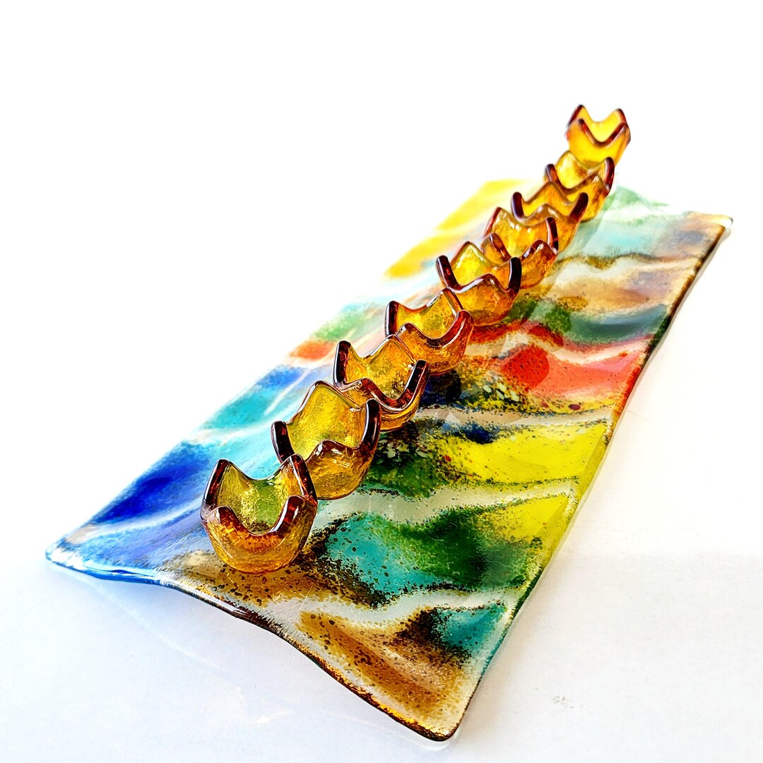 Hanukkah Glass Menorah, Jewish Gift, Made in Israel, Colorful Hanukkah ...