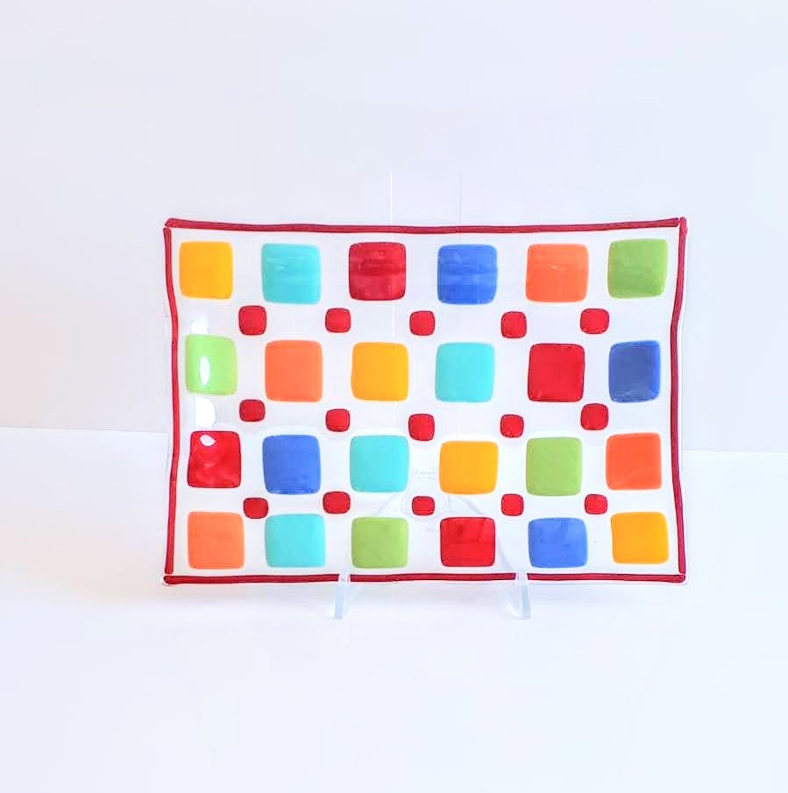 Fused Glass Serving Plate Funky Glass Centerpiece Glass - Etsy