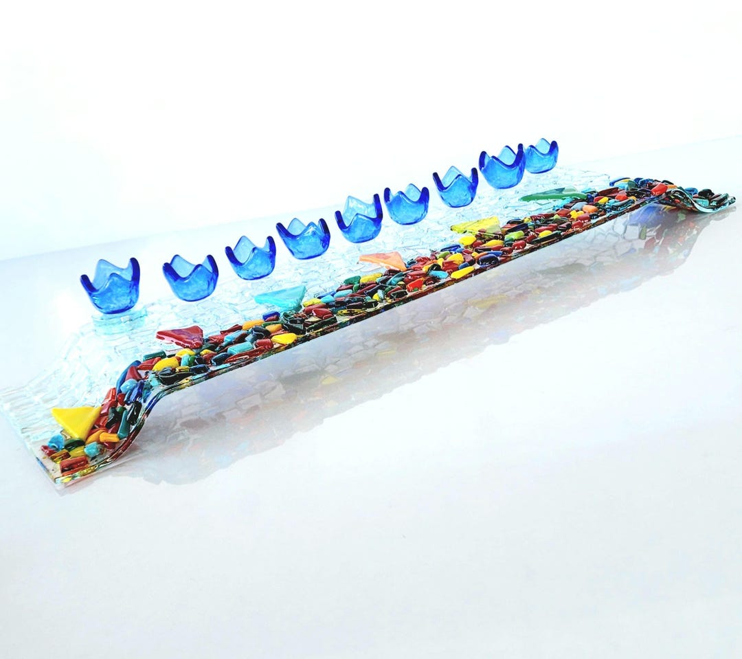 Hanukkah Glass Menorah, Bat Mitzvha Gift,jewish Gift, Made in Israel ...