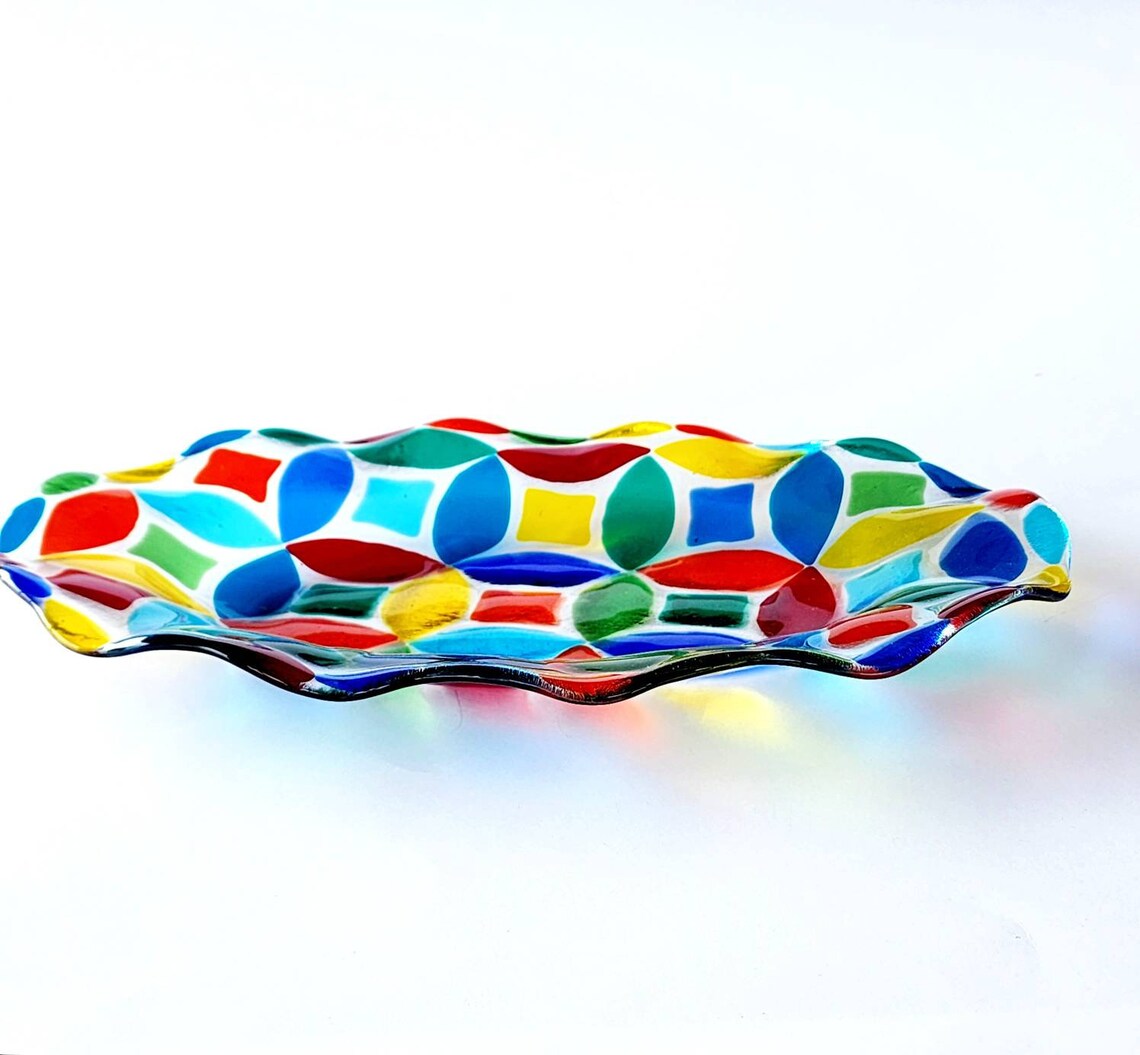 Rainbow Glass Bowl Glass Centerpiece for Dining Table - Etsy