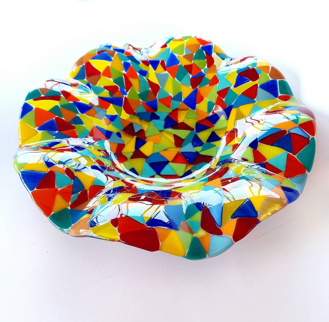 Fused Glass Rainbow Centerpiece | Fused Glass Table Art | Table Art ...