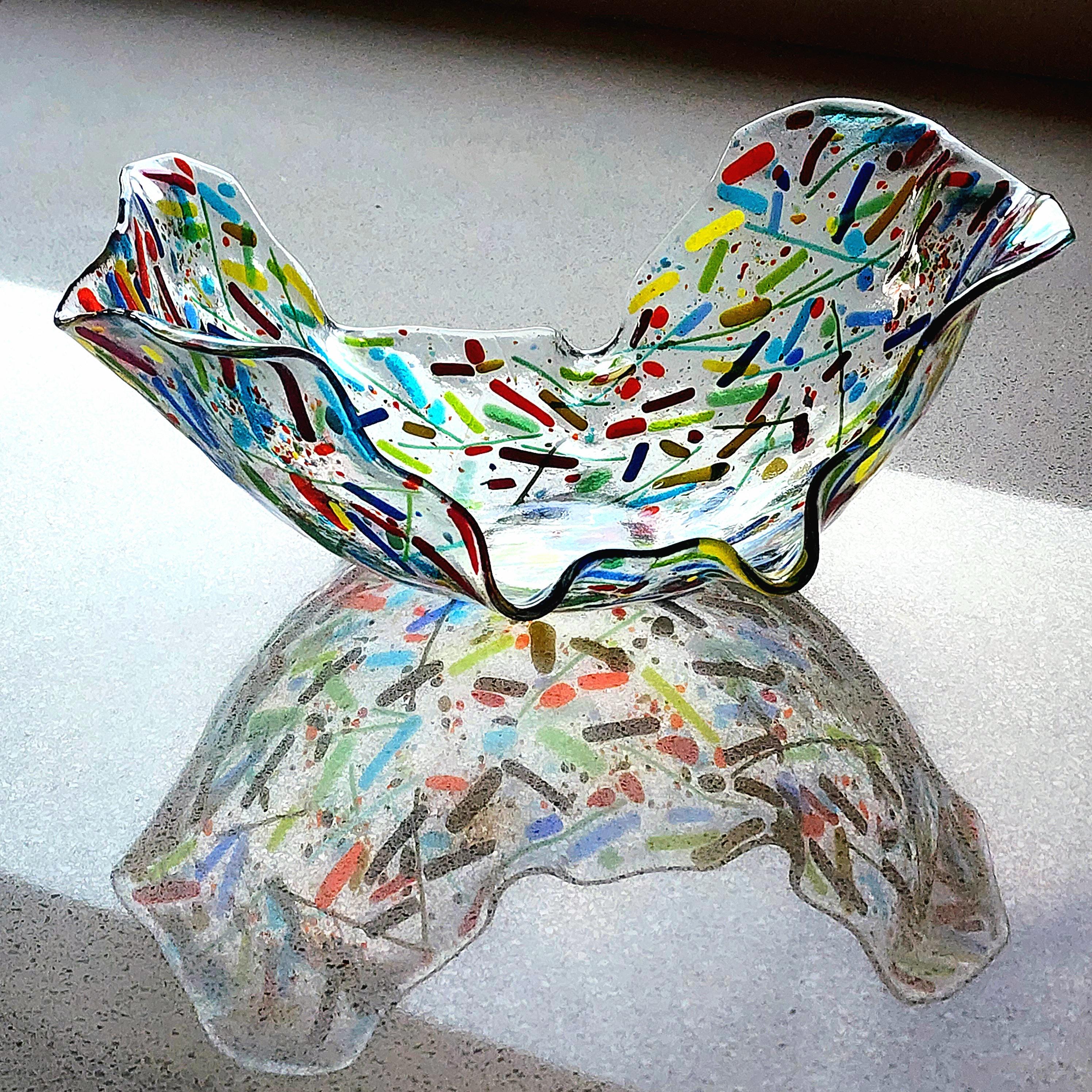 Fused Glass Art Bowl, Multicolor Centerpiece, Handmade Home Decor - Etsy
