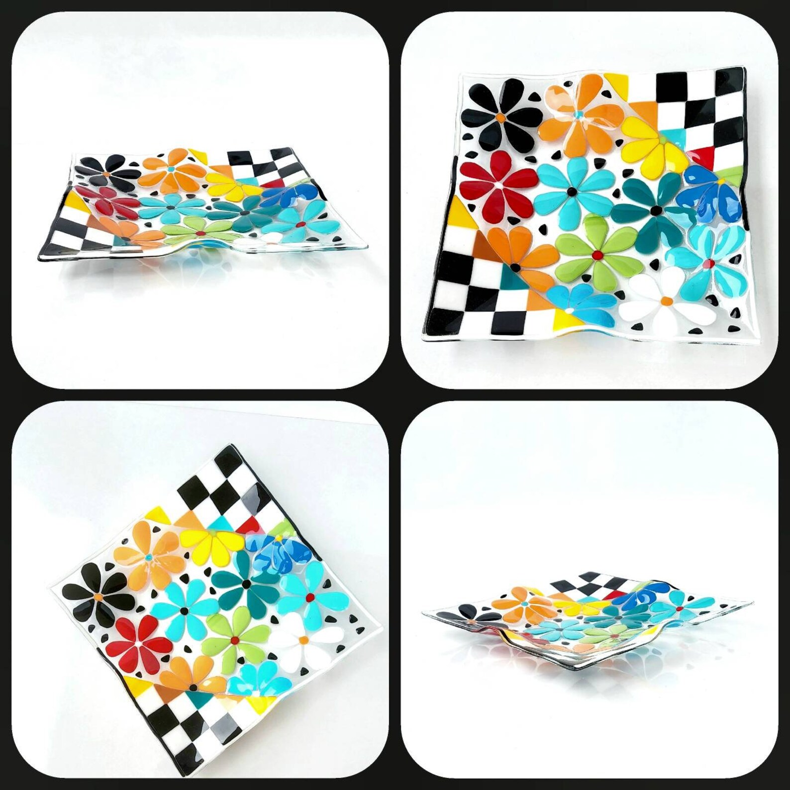 Fused Glass Art Platter, Designed Glass Tray , Dining Table Centerpiece ...