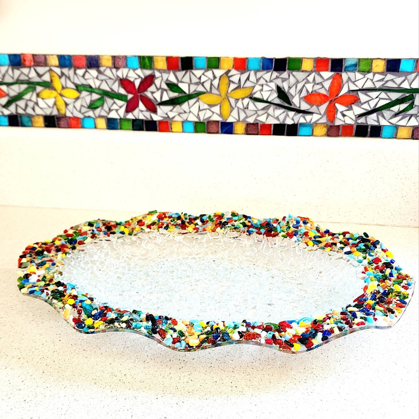 Fused Glass Wavy Bowl: Rustic Table Centerpiece, Recycled Art Glass (15 ...