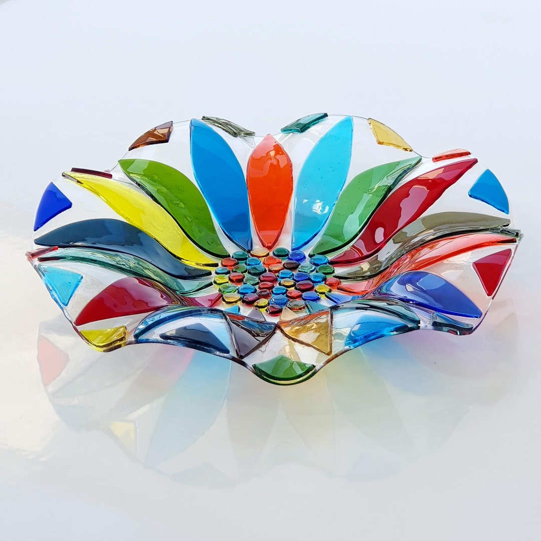 Fruit Fused Glass Bowl, Flower Shap Round Wavy Bowl, Decorative Fused ...