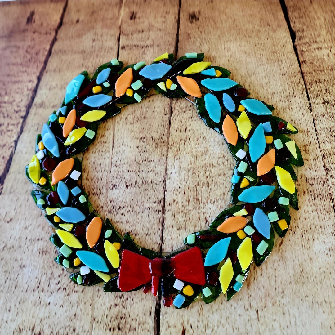 Fused Glass Wreath, Glass Wall Art, Entryway Decor, Home Decor Glass ...