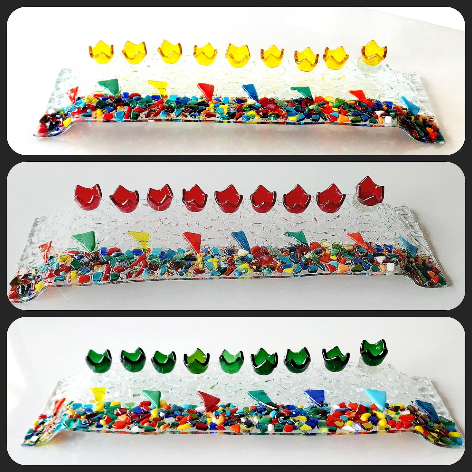 Hanukkah Glass Menorah, Jewish Gift, Made in Israel, Colorful Hanukkah ...
