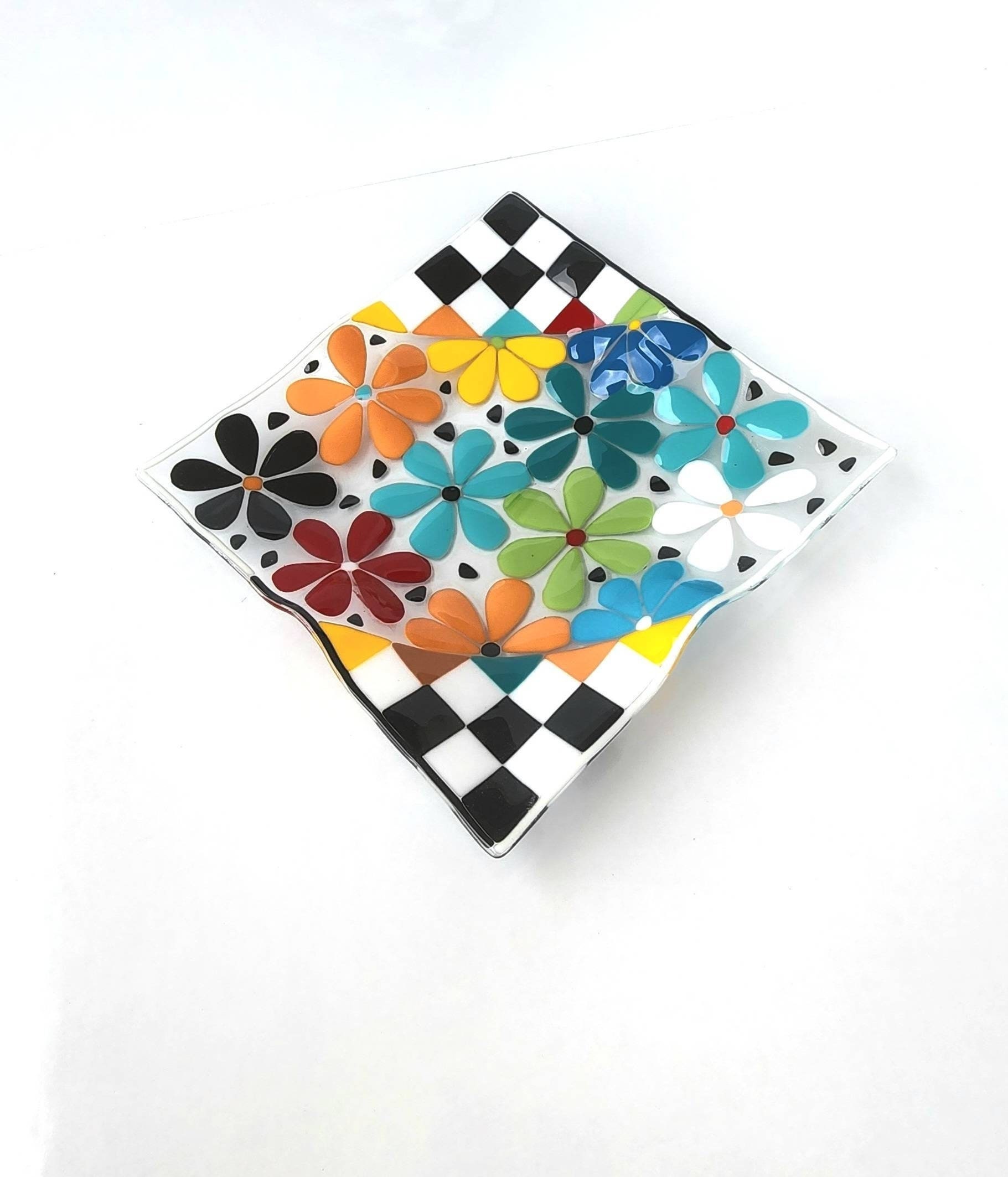 Fused Glass Art Platter, Designed Glass Tray , Dining Table Centerpiece ...