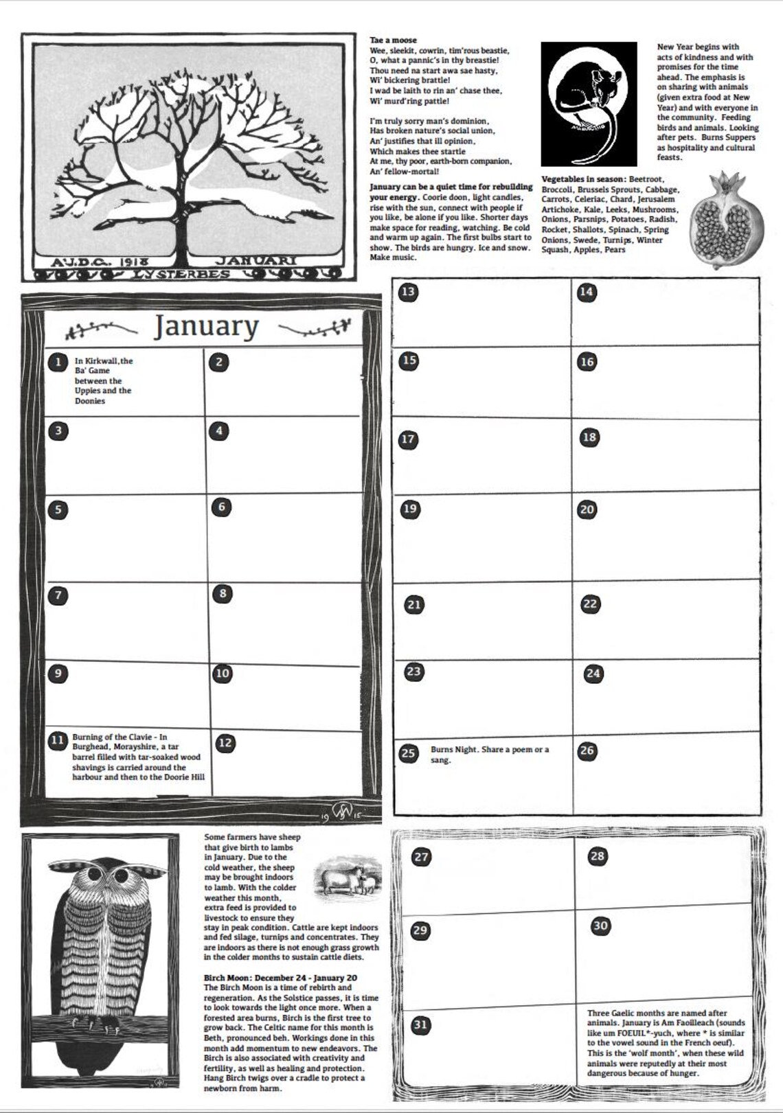 Printable Seasonal Almanac Calendar. 2025 and Forever. A3 Wall Art ...