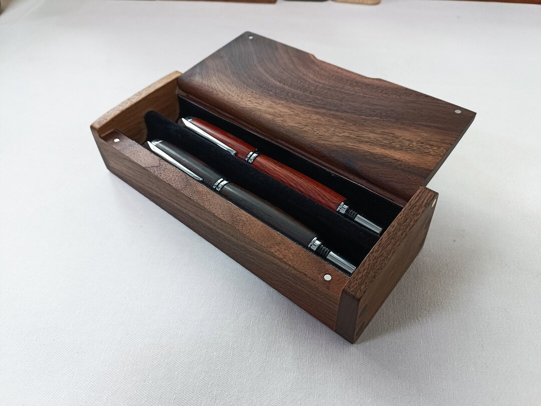 Custom Engraved Walnut Pen Box Set: Handmade Wooden Pencil Case Duo - Etsy