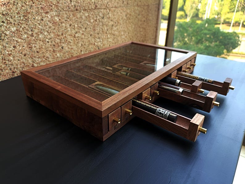 Rustic Walnut Organizer for 12 Pens With See-through Display，wooden ...