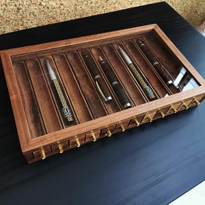 Rustic Walnut Organizer for 12 Pens With See-through Display，wooden ...