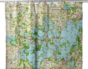 Shower Curtain Topo Map - Etsy