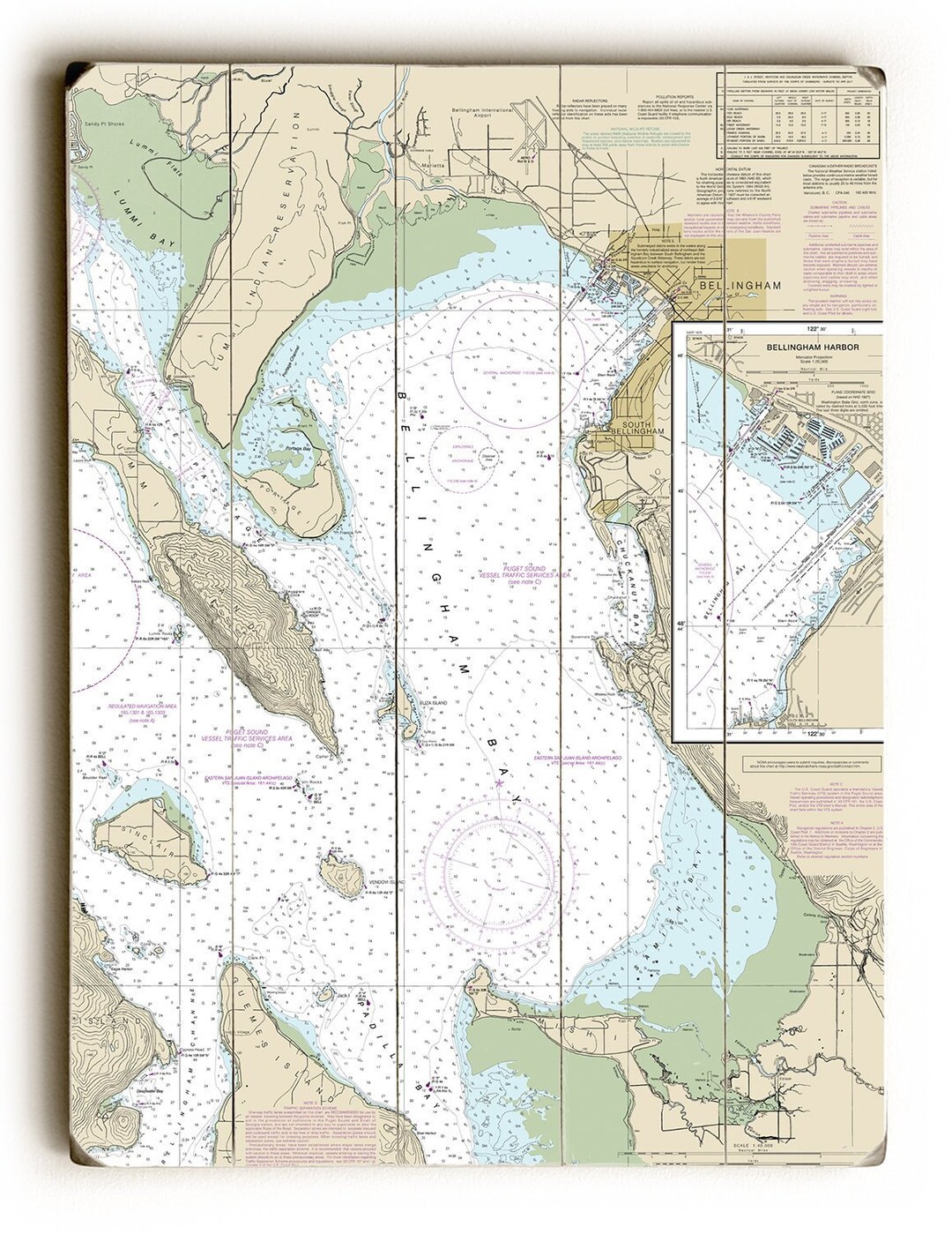 WA: Bellingham Bay WA Nautical Chart Sign / Made to Order - Etsy