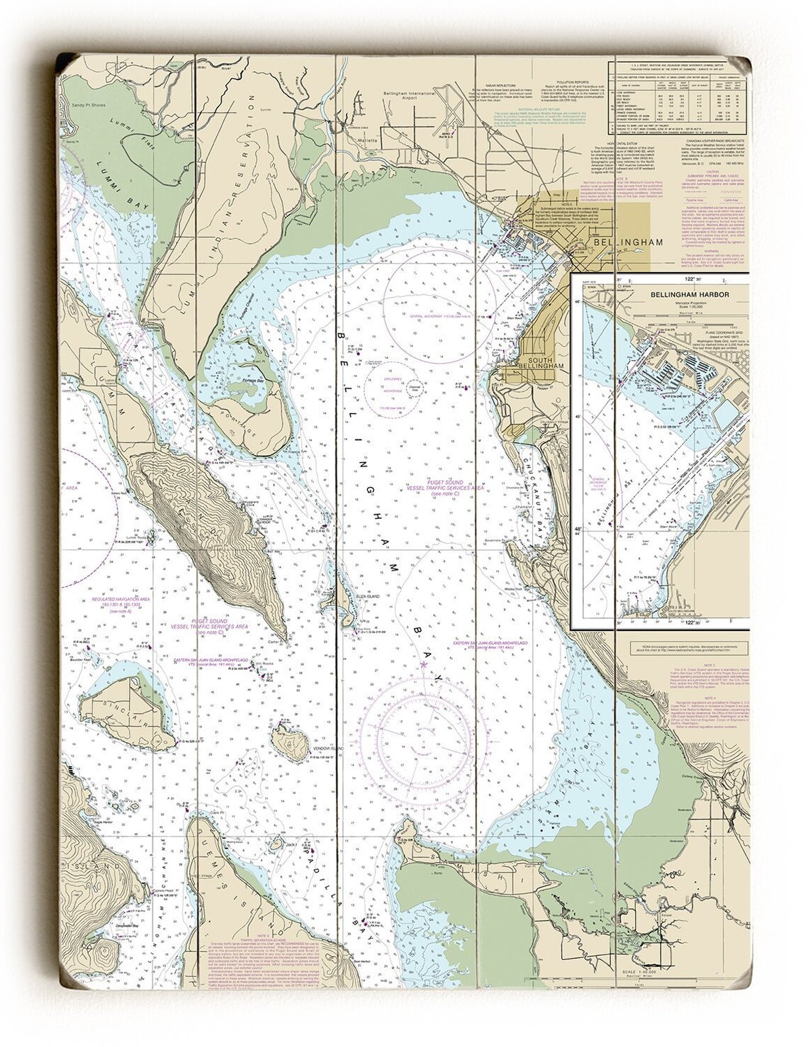 WA: Bellingham Bay WA Nautical Chart Sign / Made to Order - Etsy