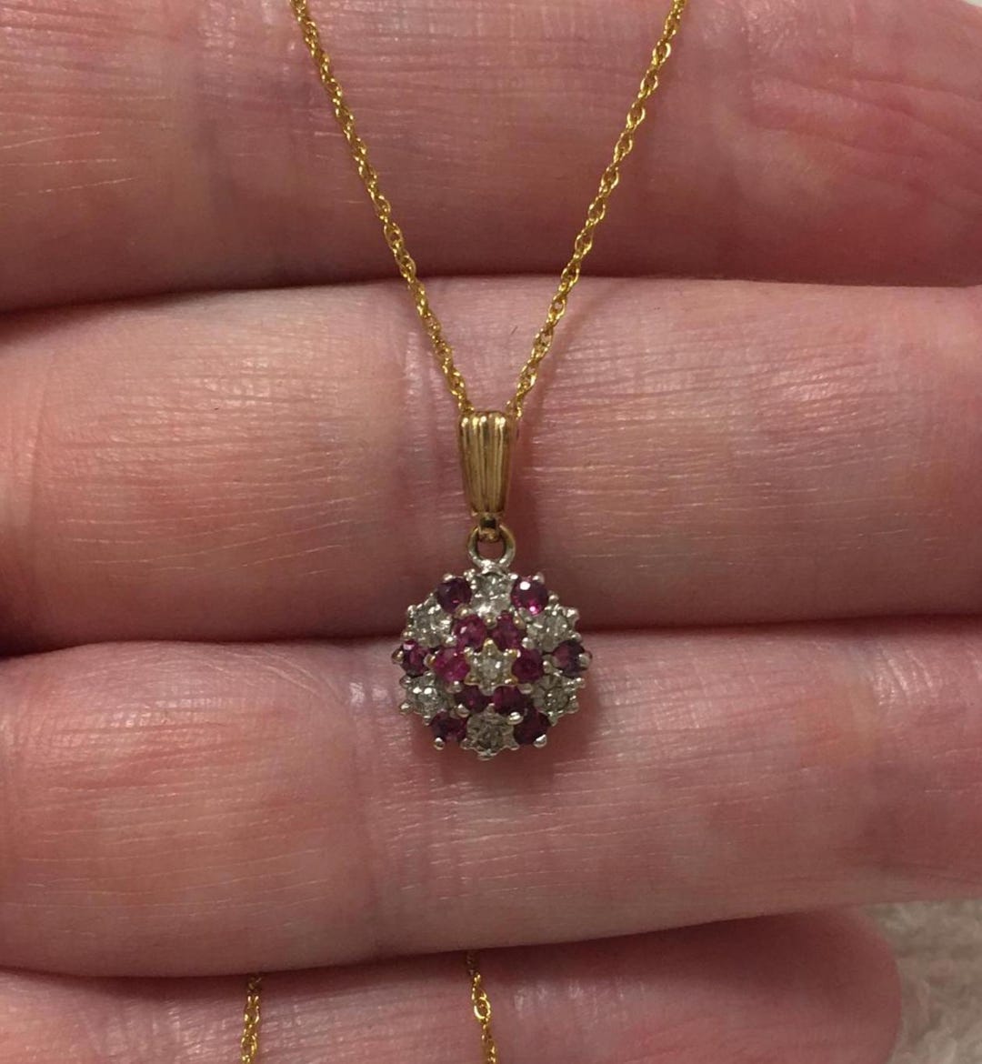 Pretty Vintage 9ct GOLD Pendant-set With 12 Rubies-7 Small Diamonds ...