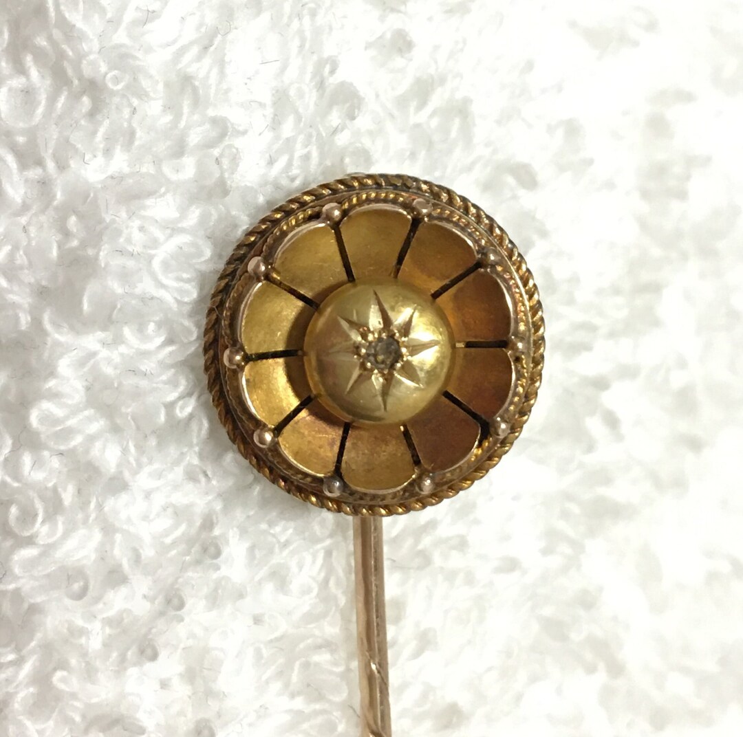 Antique Victorian/edwardian 9ct GOLD Stick Pin-large Gold Flower-set ...
