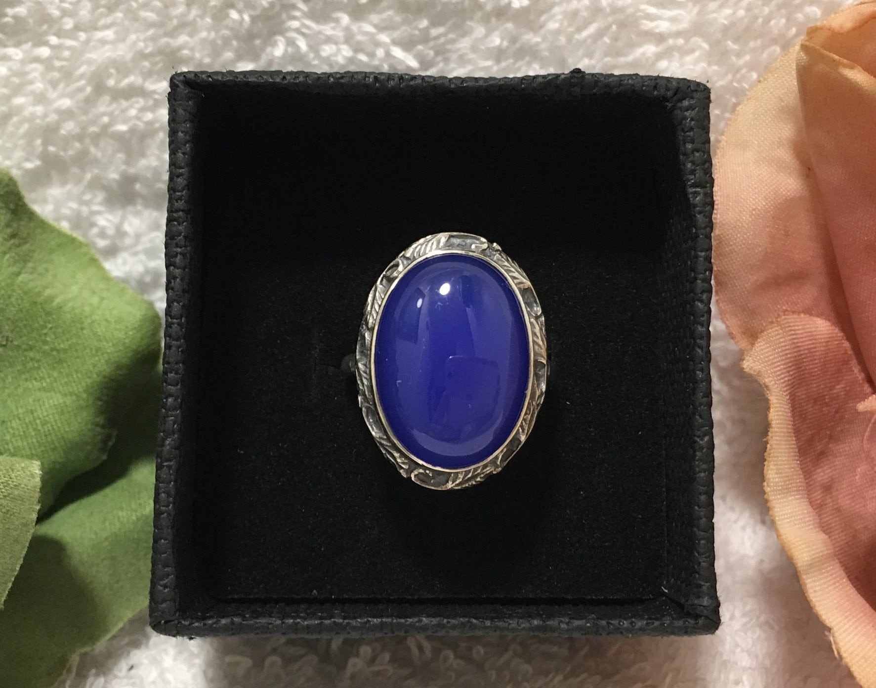 Gorgeous Vintage Sterling SILVER Retro Ring-large Bright BLUE Oval ...