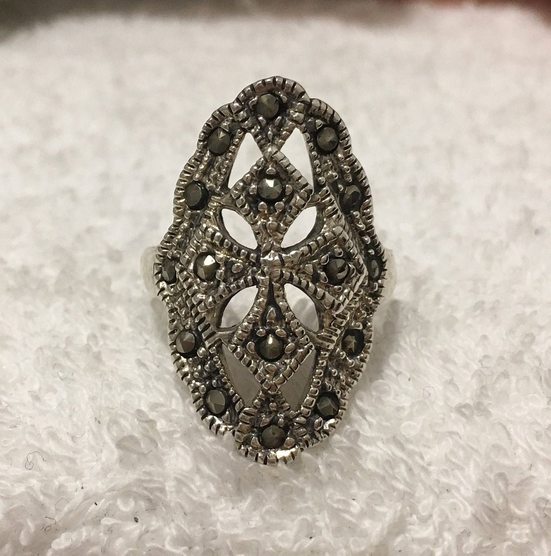 Stunning Vintage Antique ART DECO Sterling Silver and MARCASITE Ring ...