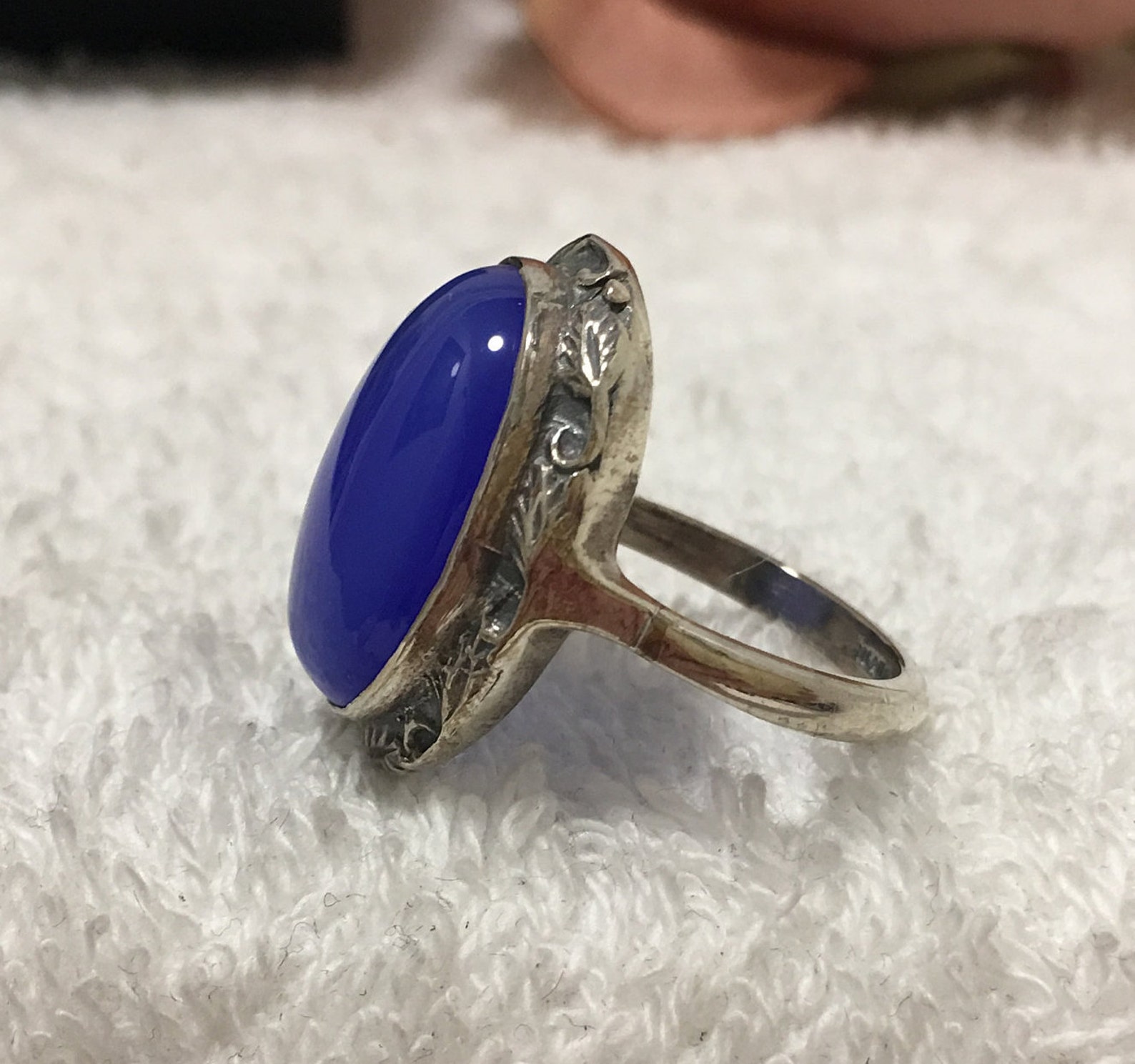 Gorgeous Vintage Sterling SILVER Retro Ring-large Bright BLUE Oval ...