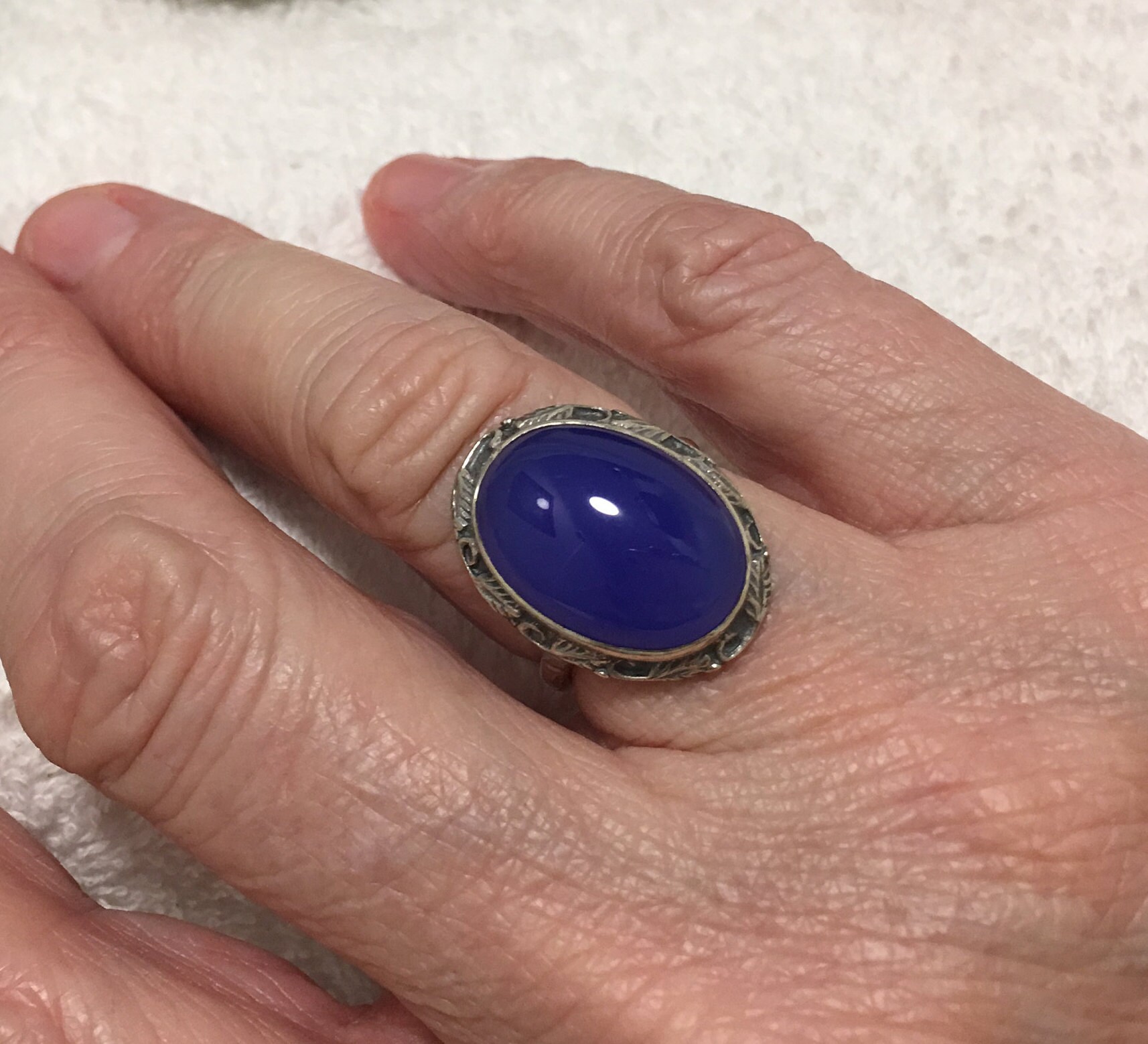 Gorgeous Vintage Sterling SILVER Retro Ring-large Bright BLUE Oval ...