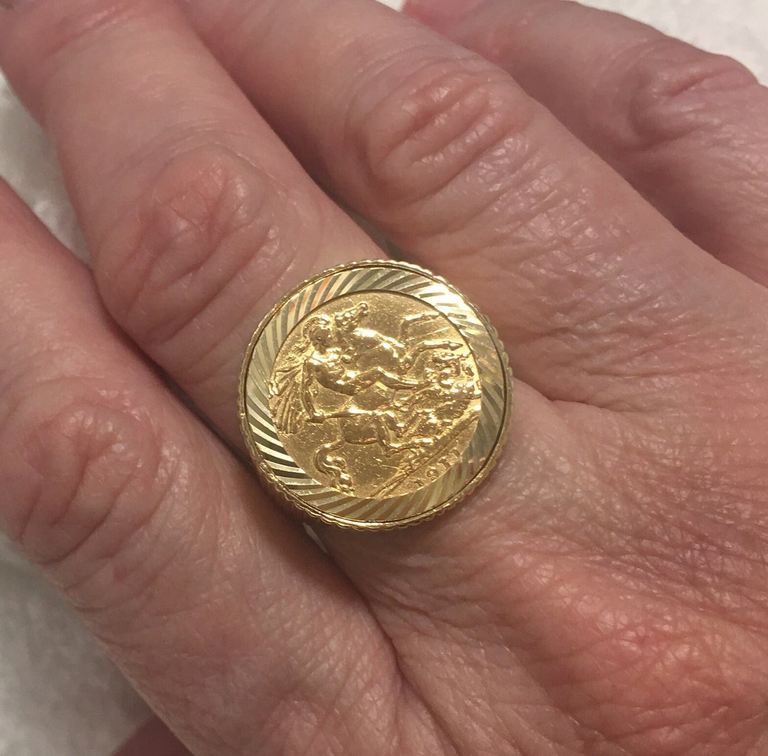 Superb English Vintage 22ct GOLD-1911 Half SOVEREIGN Ring-king GEORGE V ...