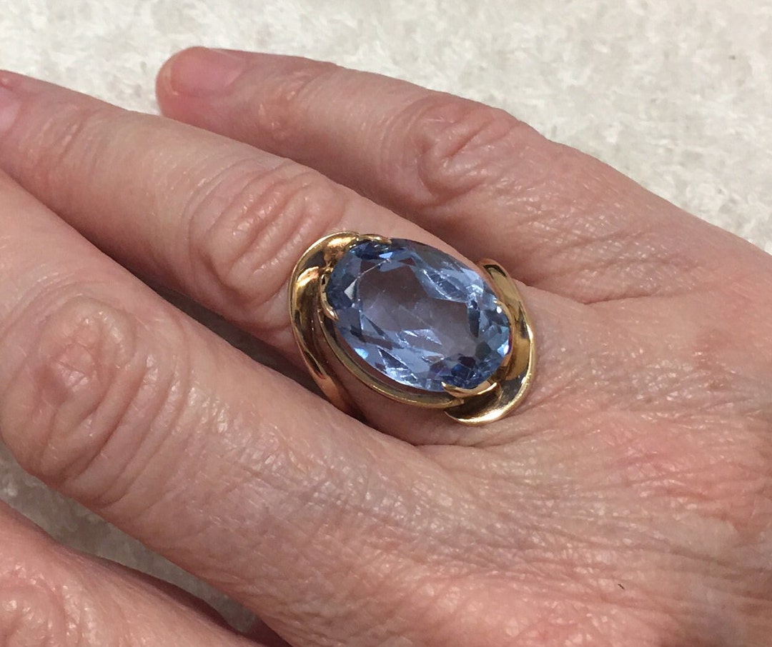Gorgeous Vintage Mid-century 14ct GOLD Large BLUE TOPAZ Set Ring ...
