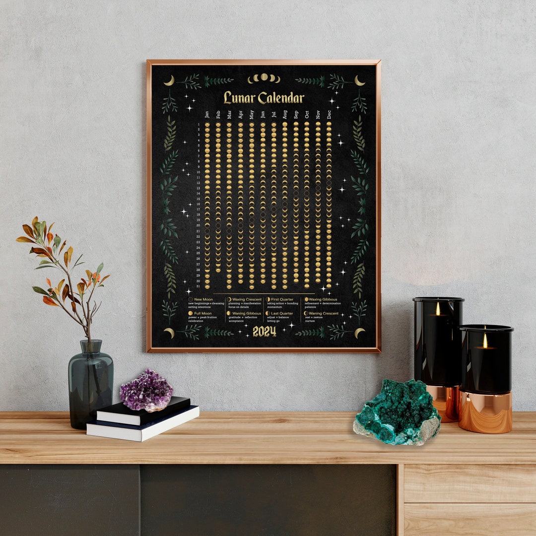 Moon Calendar 2024 Lunar Cycle Moon Phases Astrology Magic Witchy Decor ...