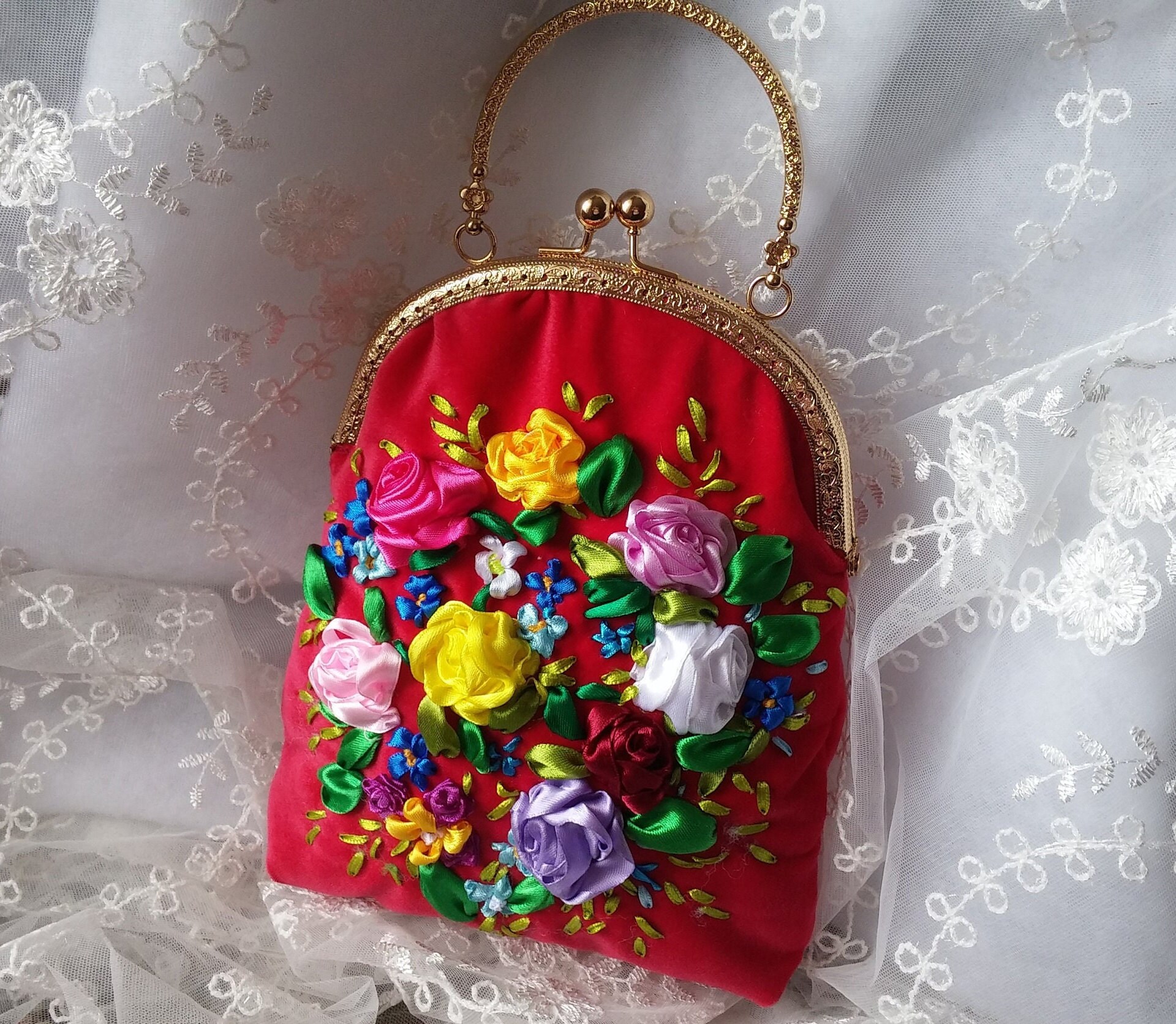Red Bag With Roses. - Etsy