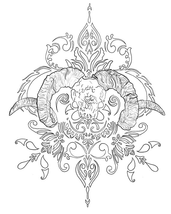 Ram Skull Line Drawing