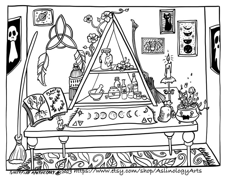 Witches Altar Coloring Page Witchy Art Magik Gothic Cute Spells Wall ...