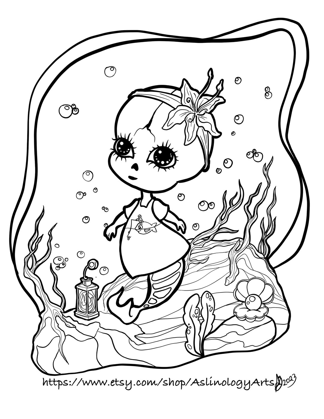 Mermaid Skullbaby Coloring Page Witchy Art Magik Gothic Cute Printable ...