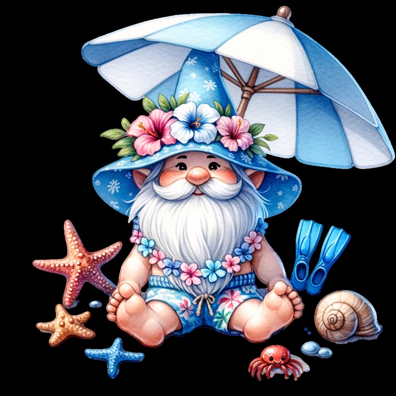 Adorable Beach Gnomes, Transparent Pngs, Watercolor Collection Clipart ...