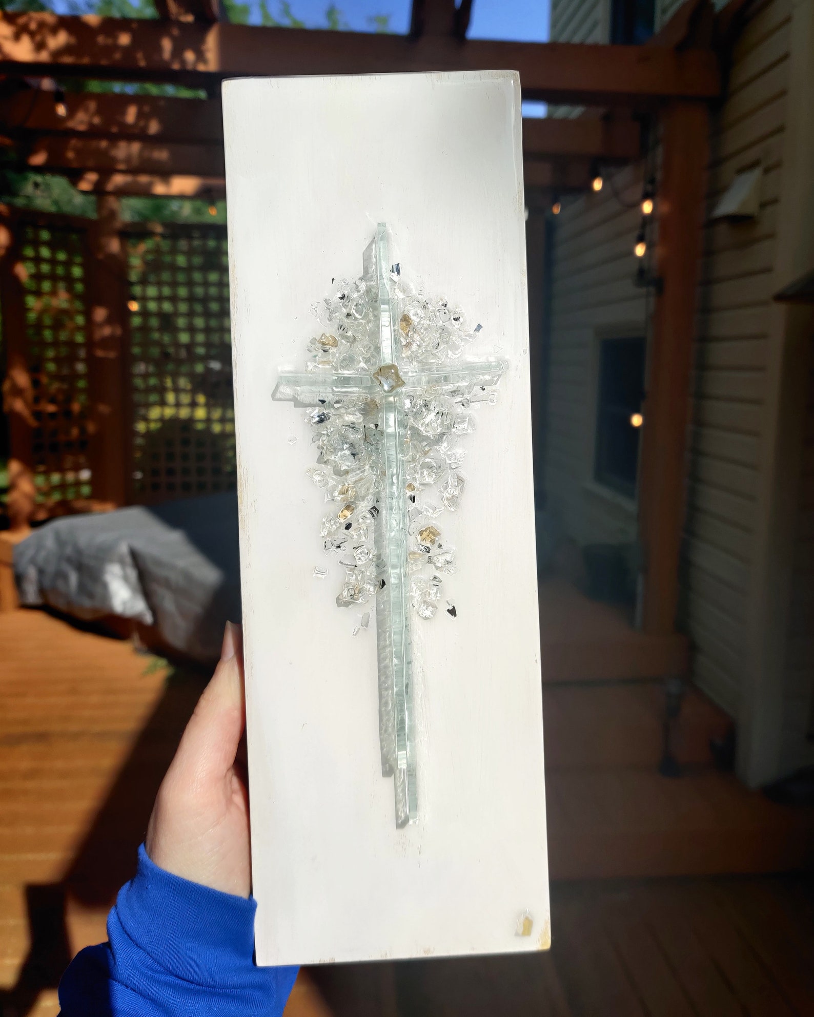 Recycled Glass Cross Art, Resin Finish, 4x12 - Etsy