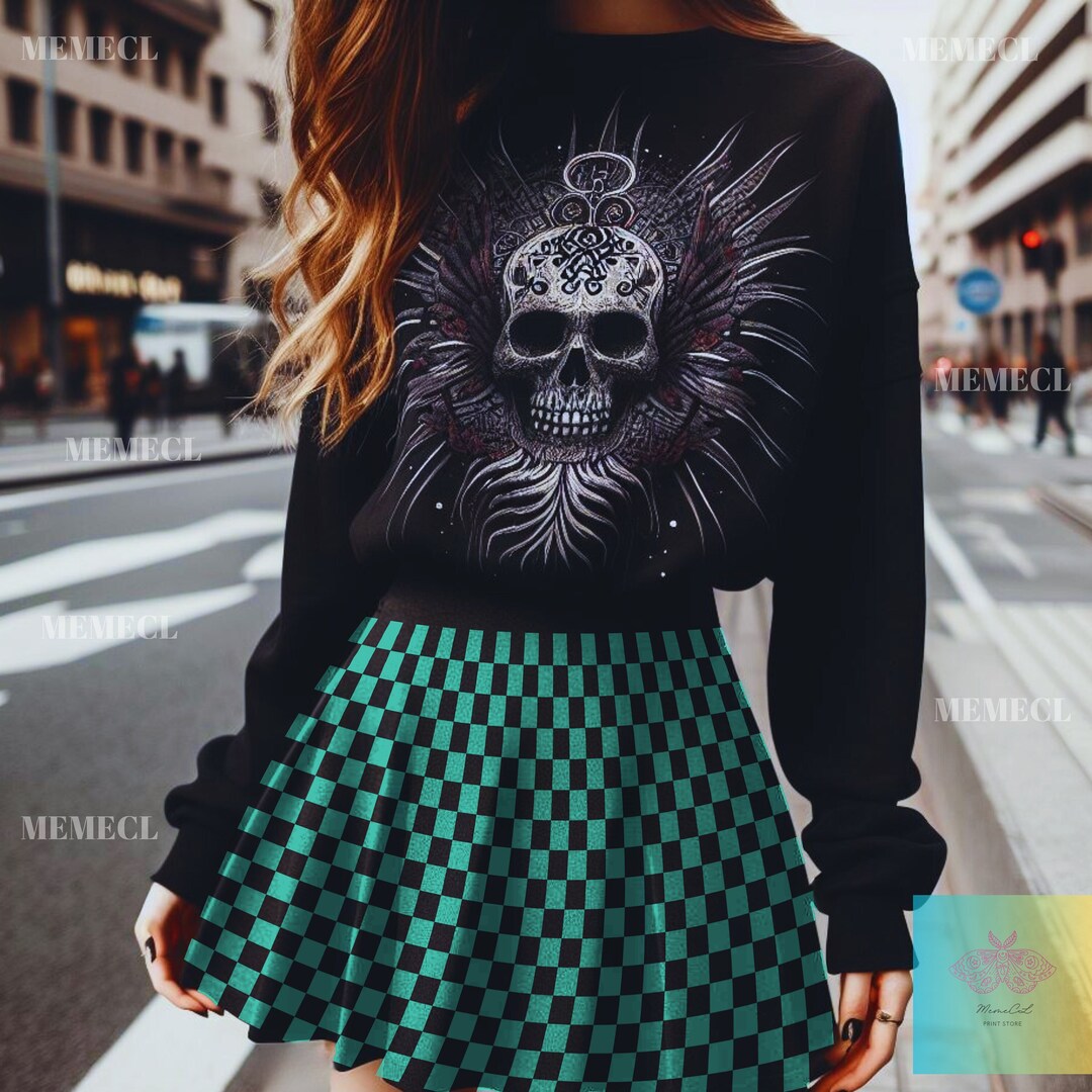 Demon Anime Skater Skirt, Tanjiro Haori Pattern Skirt, Kimono Pattern ...