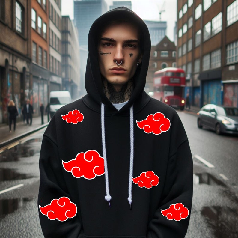 Anime Hoodie, Akatsuki Sweatshirt, Red Cloud Anime Hoodie, Akatsuki ...