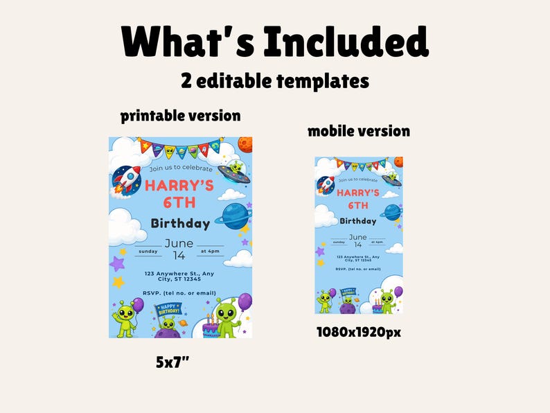 Space Alien Birthday Invitation, Editable Canva Template (digital ...