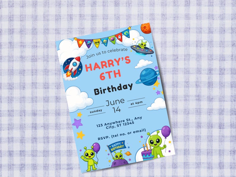 Space Alien Birthday Invitation, Editable Canva Template (digital ...