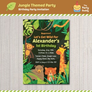 Editable Jungle Safari Wild Animals Theme Birthday Party Invitation ...