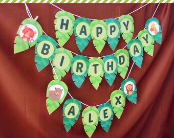 Personalized Jungle Animal Party Banner DIY Digital - Etsy
