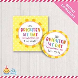 Valentine You Brighten My Day Tag Printable | Kids Valentines Favor ...