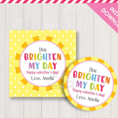 Printable/editable You Brighten My Day Valentine Sunglass Gift | Etsy