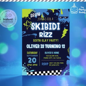 Skibidi Rizz Gen Alpha Slang Birthday Invitation | Teenage Boy Gen Z ...