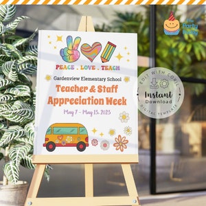 Peace Love Teach Sign Teacher Appreciation Week | Groovy School Staff ...