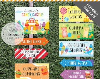 PRINTABLE Candyland Welcome Sign Plus 4 Directional Signs - Etsy