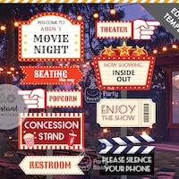 Editable Movie Party Signs Decoration | Movie Night Home Theater ...