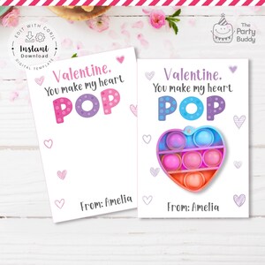 Valentines Card Pop Fidget Printable Favor Tag | Classroom Valentine ...