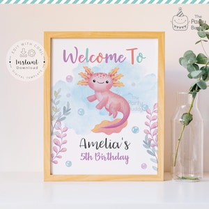 Editable Axolotl Welcome Sign 8x10 | Cute Pink Smiling Axolot Girl ...