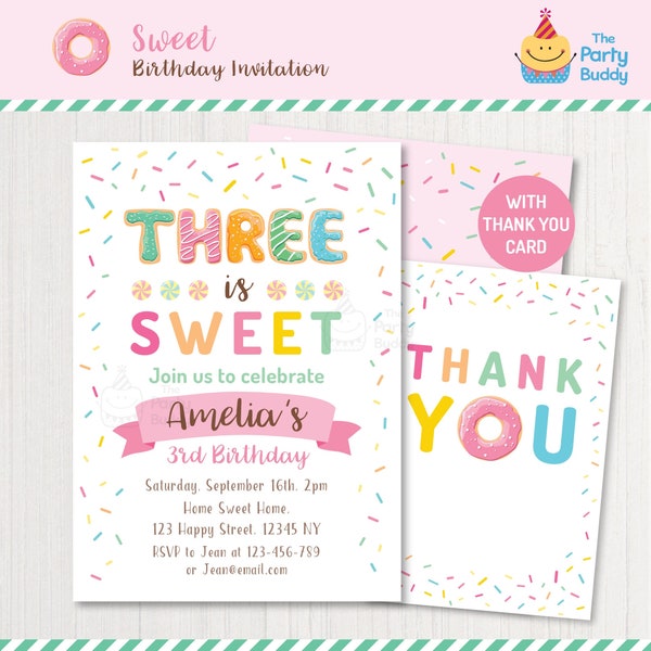 Three is so Sweet Invitation - Etsy